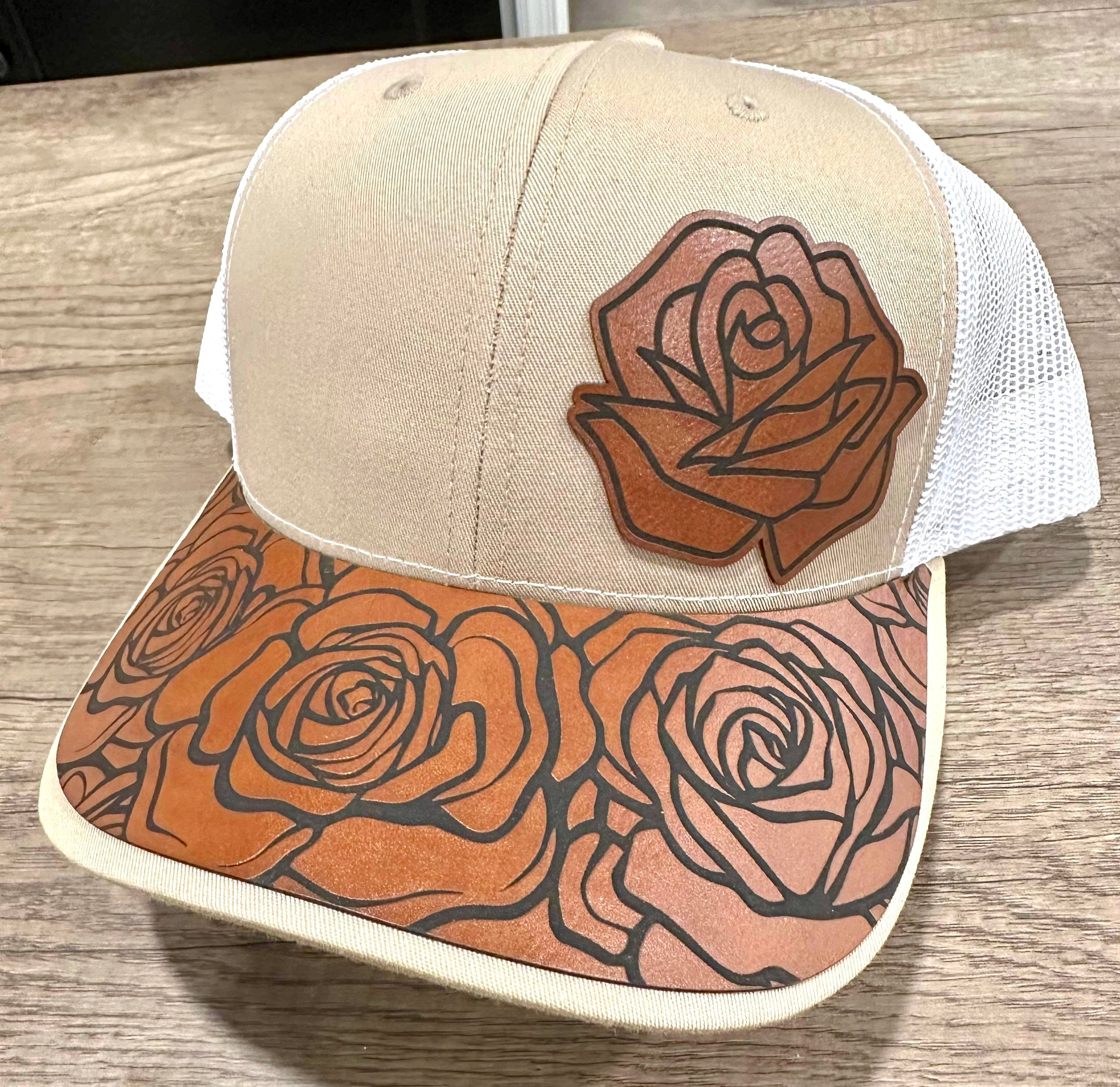 BRIM PATCH----Rawhide Tooled Rose | DM Designs Plus